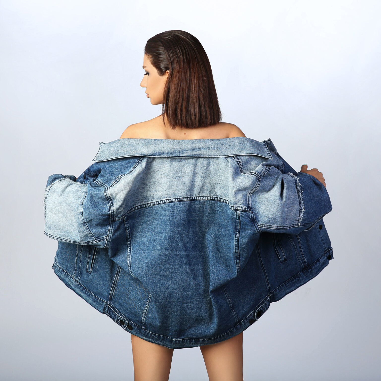 Two-Tone Unusual Long-Sleeve Denim Jacket - Two Tones
