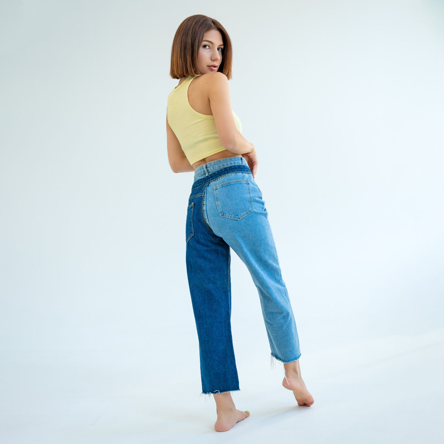 Wide Leg Jeans With Clasps At The Waist - Two Tones