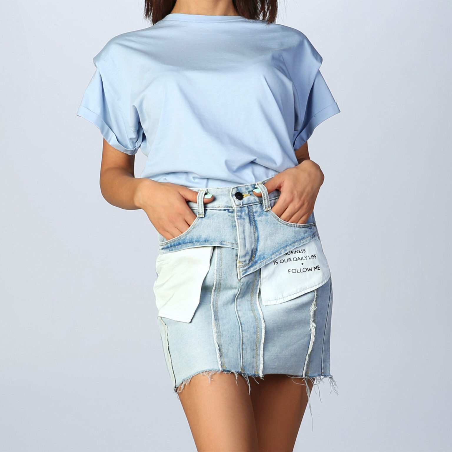 Wide Leg Jeans With Clasps At The Waist - Two Tones