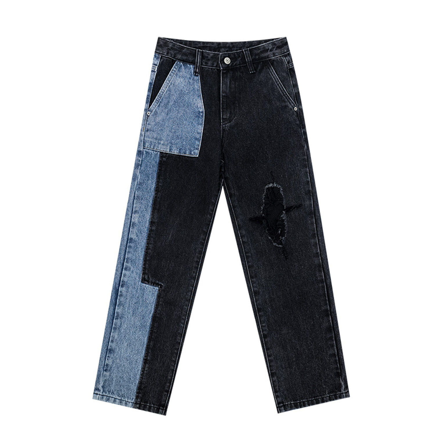 Wide Leg Jeans With Clasps At The Waist - Two Tones