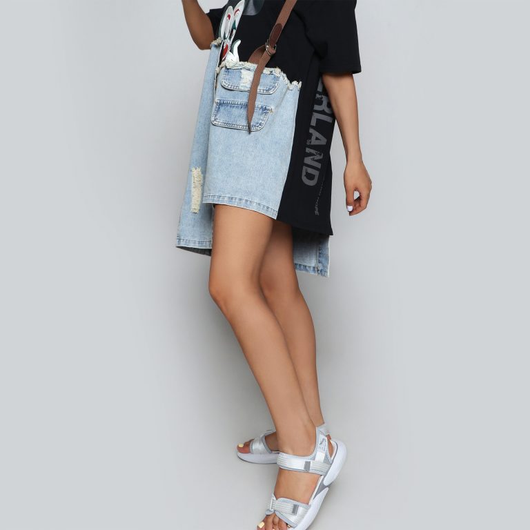 Wide Leg Jeans With Clasps At The Waist - Two Tones